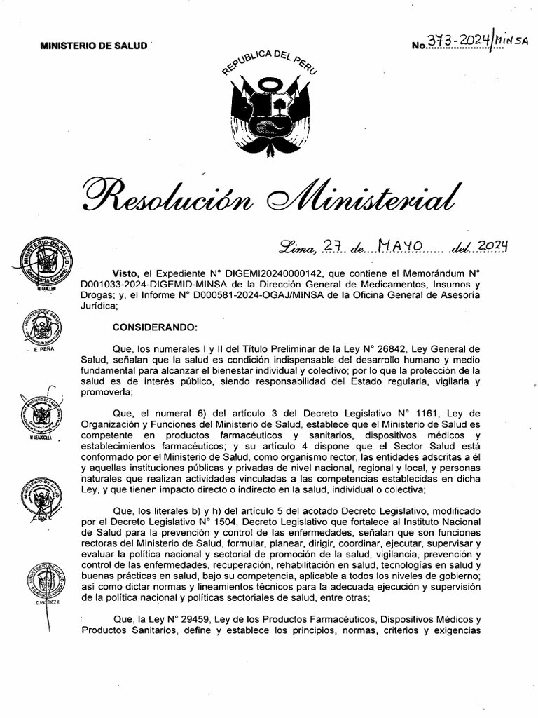 RM - 373 2024 Minsa | PDF | Farmacéutico | Dispositivo médico