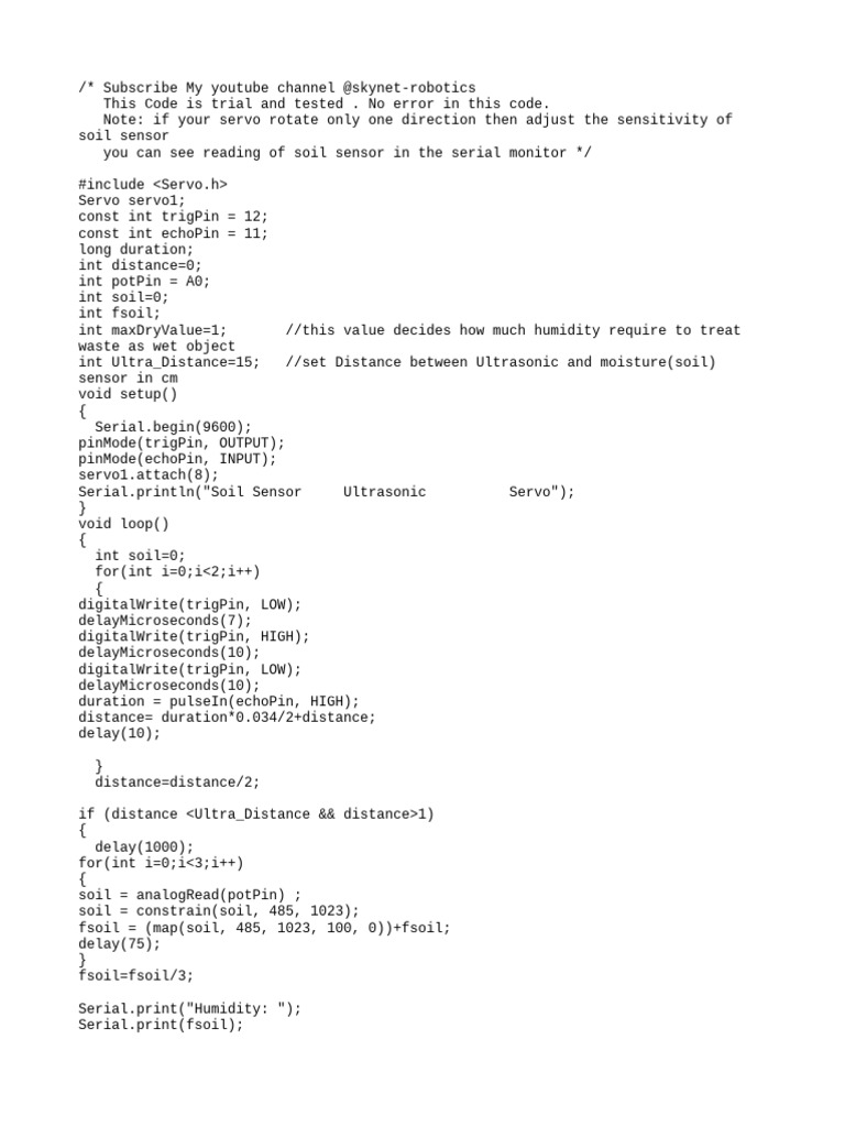 Soil and Ultrasonic Waste Sorter Code | PDF