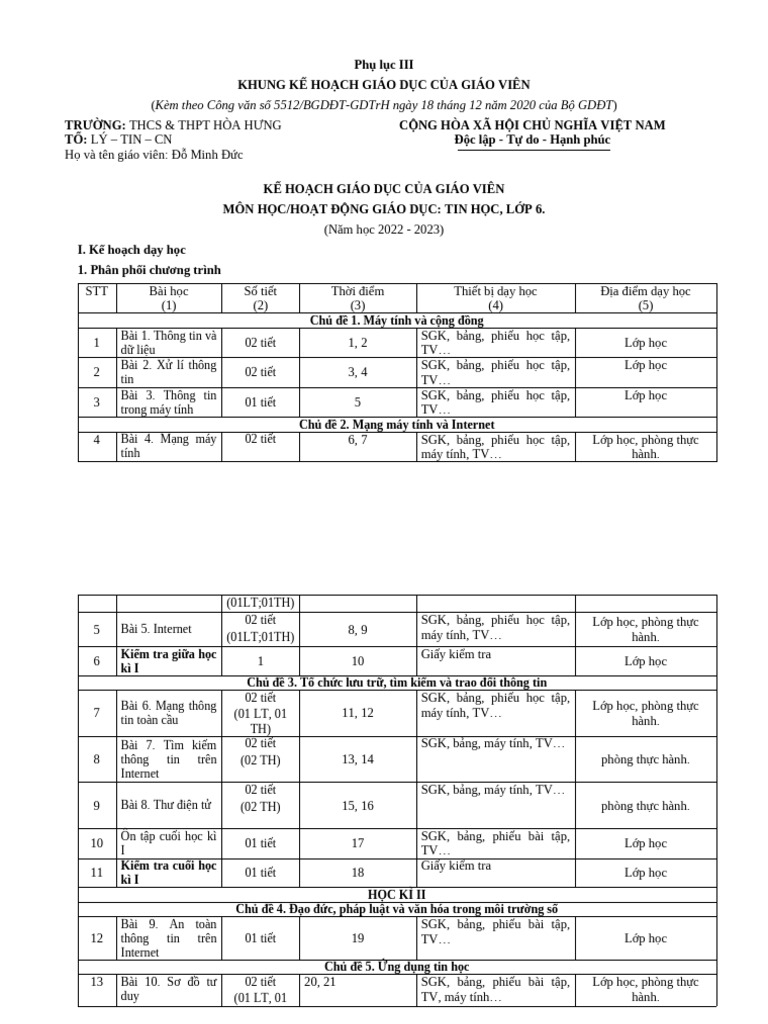 Phu Luc 3 - Tin 6 | PDF