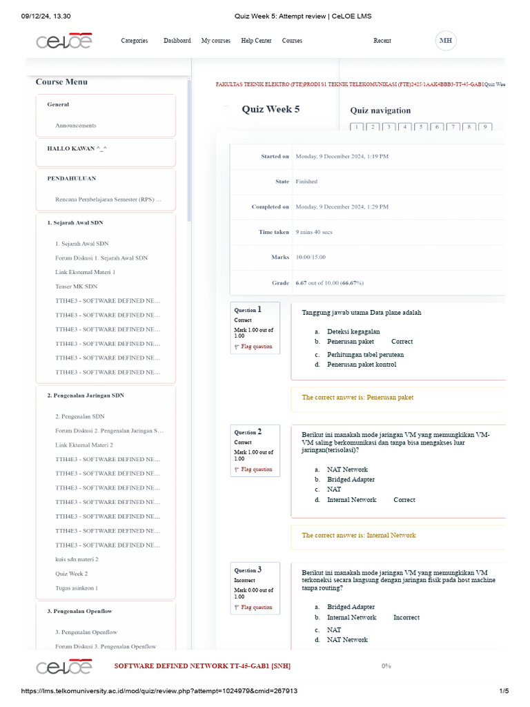 Quiz Mingguan 5: Jaringan SDN dan VM | PDF