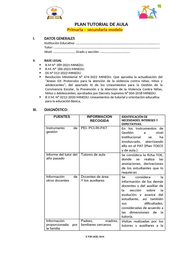Plan Tutorial Escolar 2023 | PDF | Salón de clases | Comportamiento