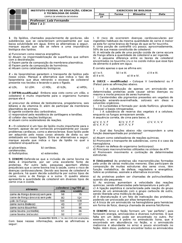 Compostos Orgânicos (Lip., Prot., Ác. Nucl., Vit.) | PDF | Vitamina | Lipídio