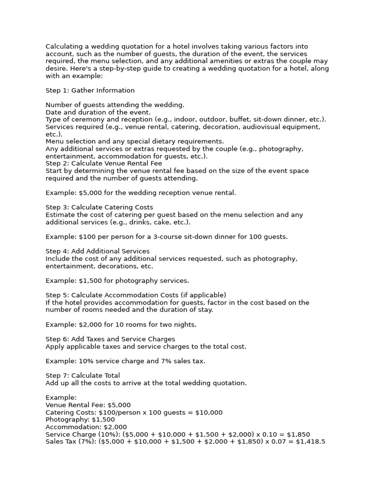 Wedding Quotation Calculation Guide | PDF | Fee | Wedding