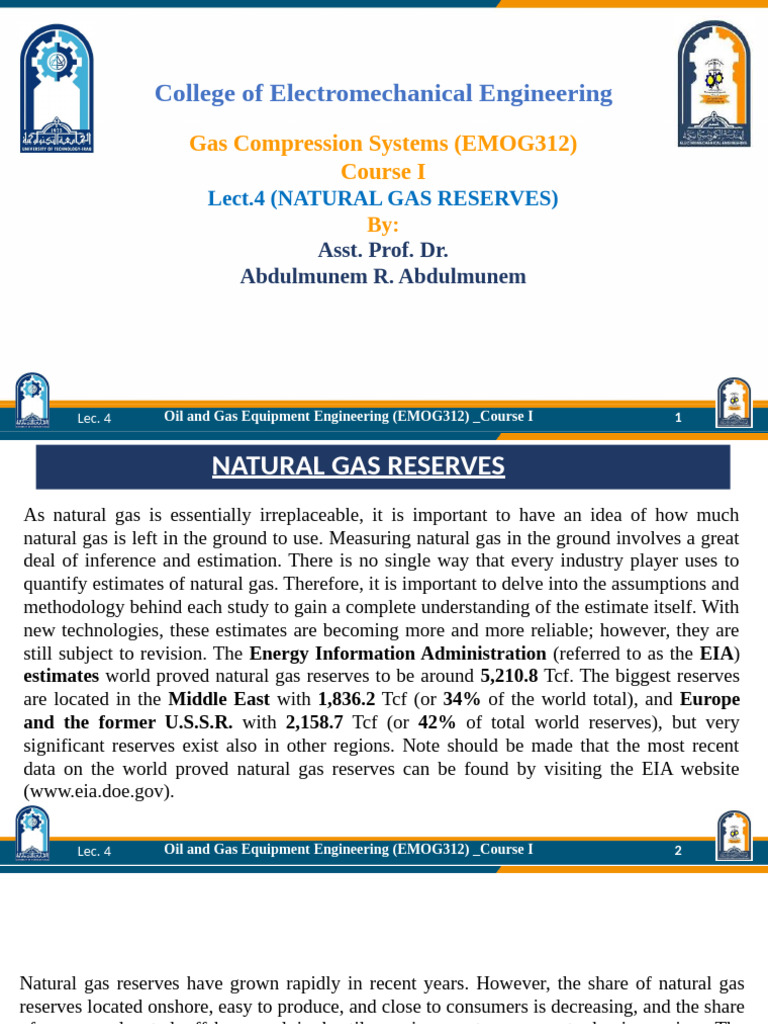 Lec.4 NATURAL GAS RESERVES | PDF | Petroleum Reservoir | Oil Well