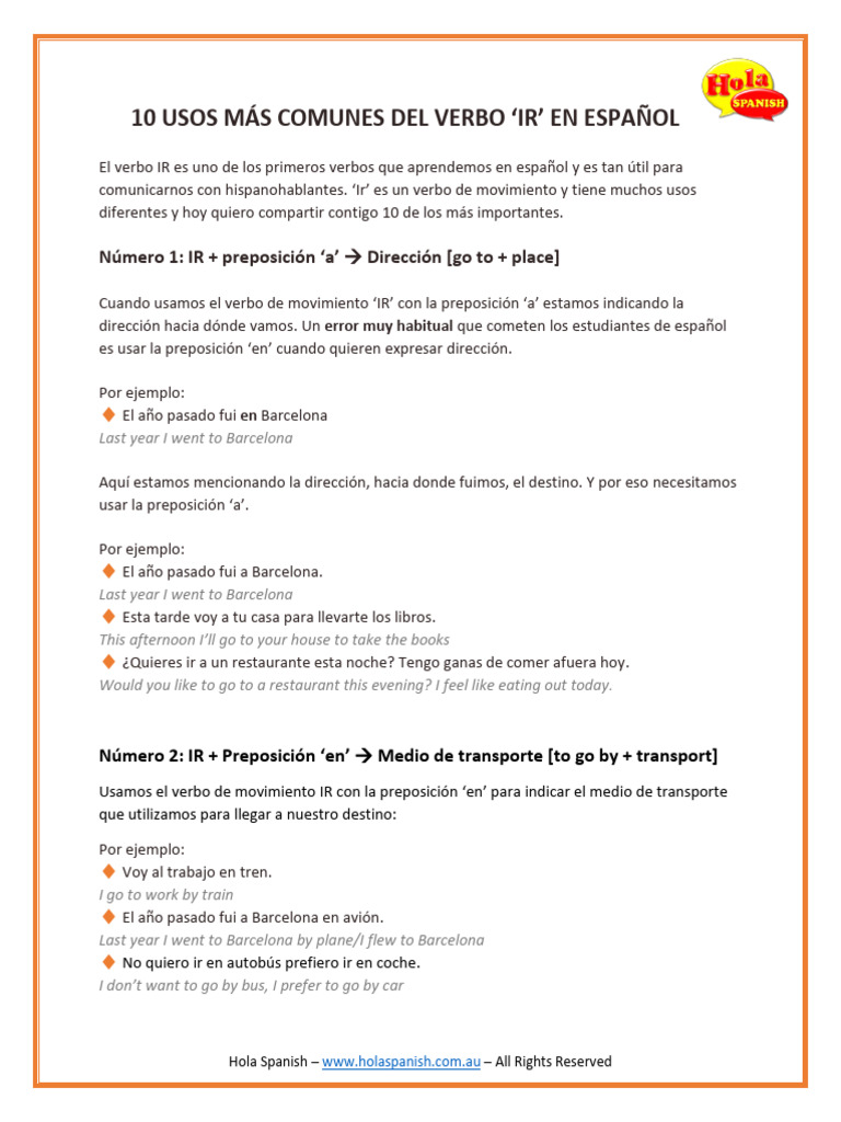 10 Usos del Verbo 'Ir' en Español | PDF | Morfología Lingüística ...