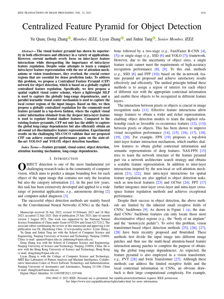 Centralized Feature Pyramid For Object Detection Pdf Computer