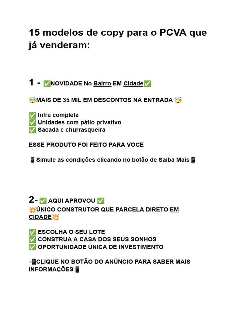 15 modelos de copy para o PCVA | PDF | Cidade