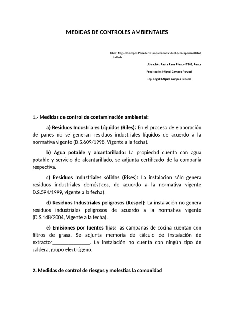 Medidas de Controles Ambientales | PDF
