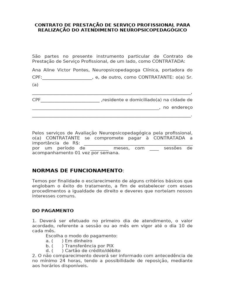 1contrato Neuro Avaliacao Modelo | PDF | Cartão de crédito