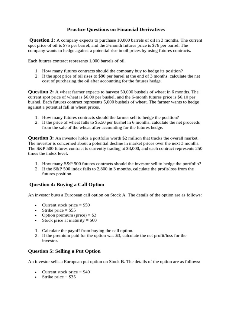 Practice Question On Financial Derivatives | PDF | Option (Finance ...