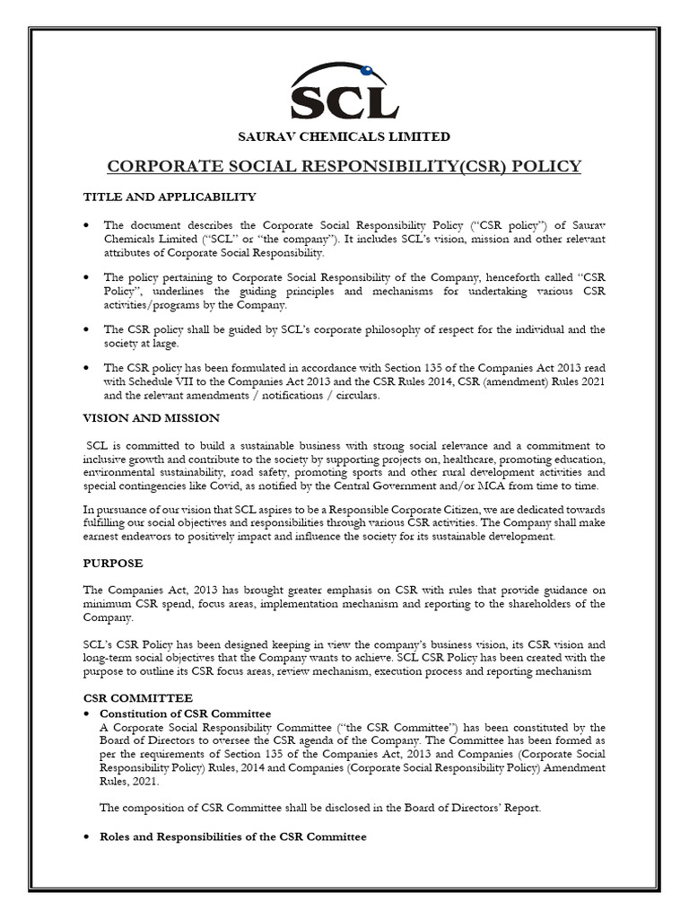 CSR Policyss | PDF | Corporate Social Responsibility | Policy