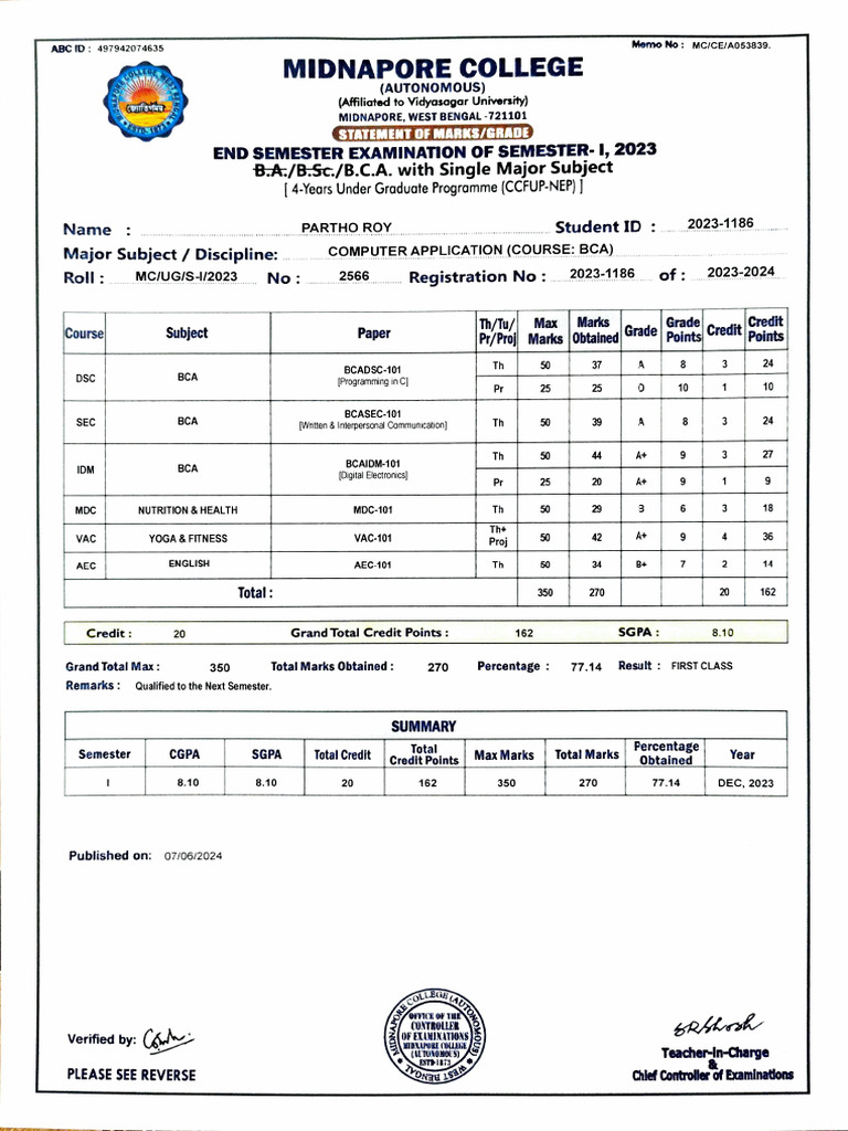 1 Stsemmarksheet | PDF