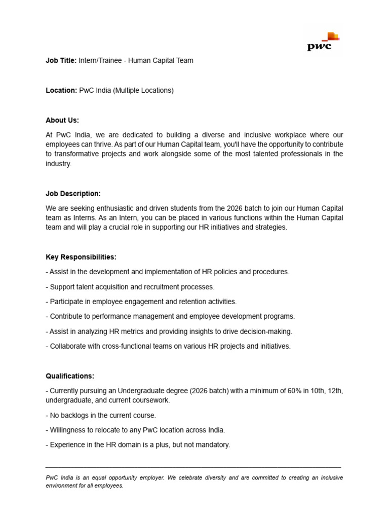 HC Campus JD Intern | PDF | Employment | Employee Retention