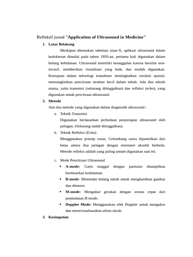 Tugas Review Jurnal Application of Ultrasound in Medicine - Fachrul Robi - 074 | PDF