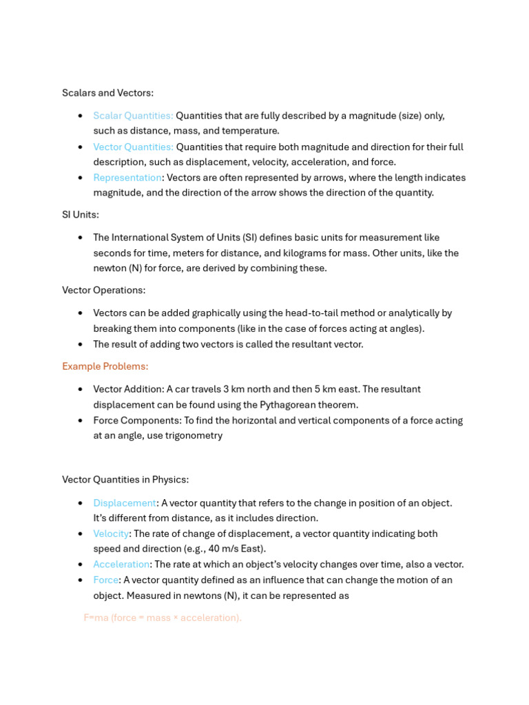 Grade 9 Physics Short Note | PDF | Euclidean Vector | Force