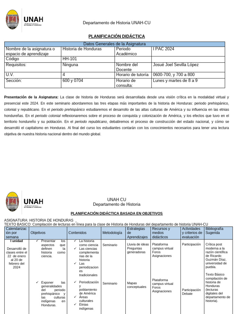 Planificacion I Pac 2024 | PDF | Honduras | Evaluación