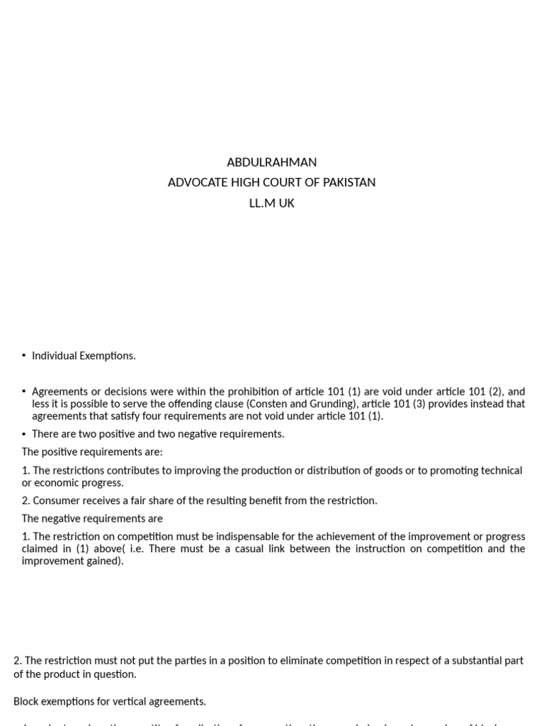 EU Competition Law: Key Articles & Exemptions | PDF | Justice | Crime ...