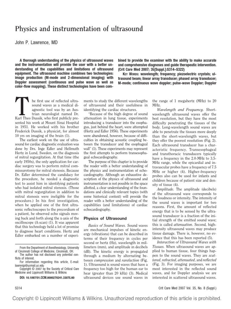 Physics and Instrumentation of Ultrasound | PDF | Medical Ultrasound ...