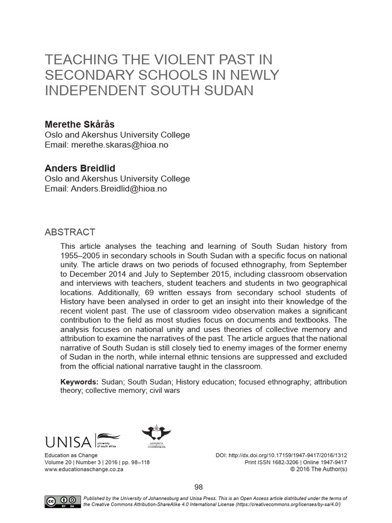 Teaching The Violent Past in Secondary Schools in | PDF | South Sudan