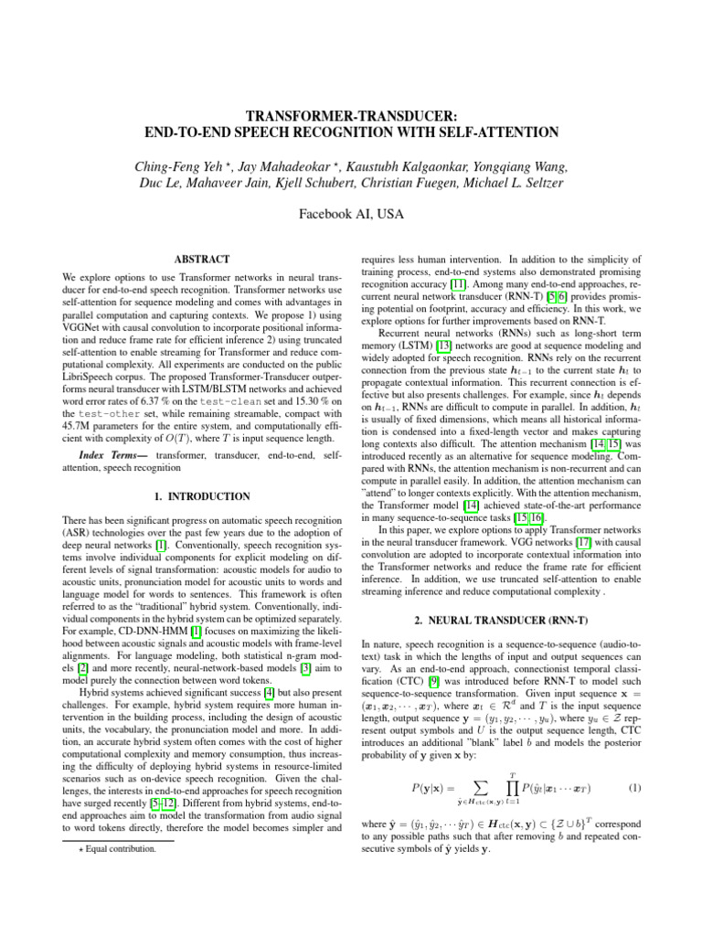 Transformer-Transducer End-to-End Speech Recognition with Self ...