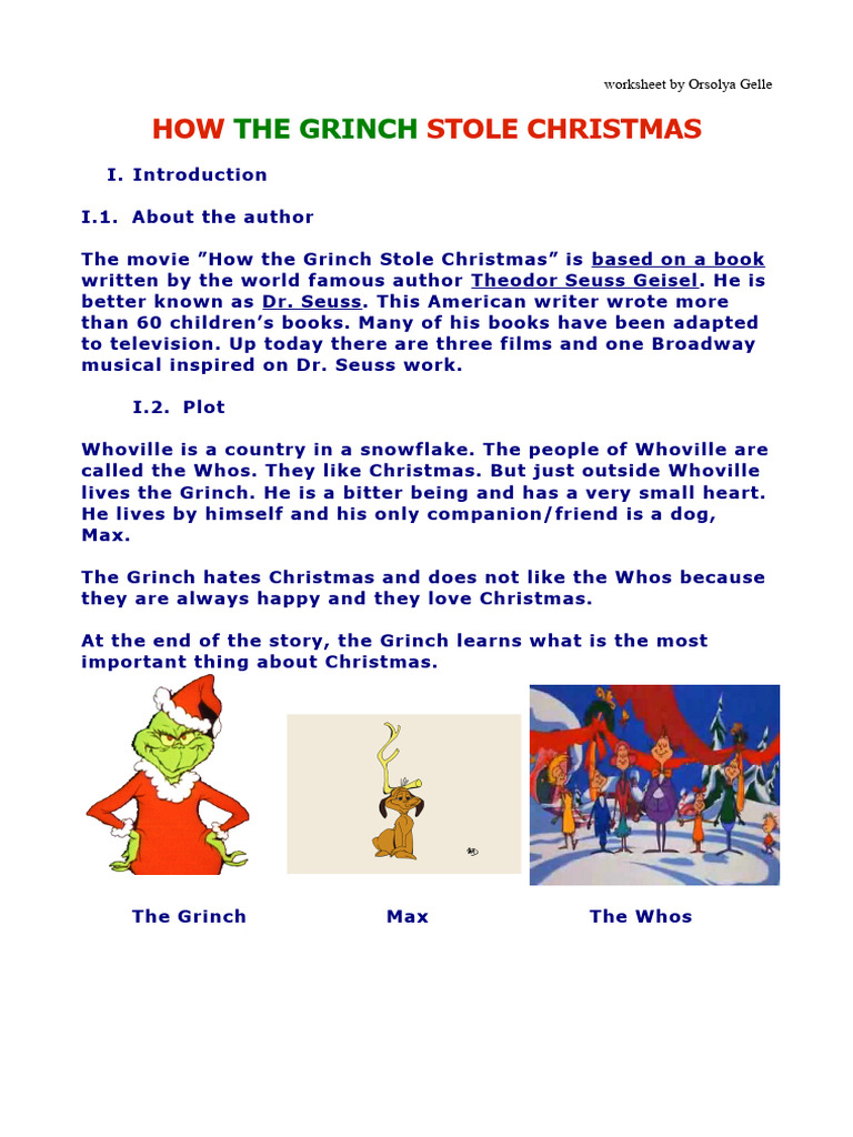 How The Grinch Stole Christmas - 1966-Worksheet | PDF | Dr. Seuss
