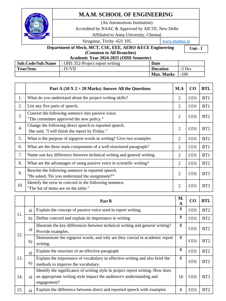 OHS 352 Project Report Writing Exam | PDF | Human Communication | Cognition