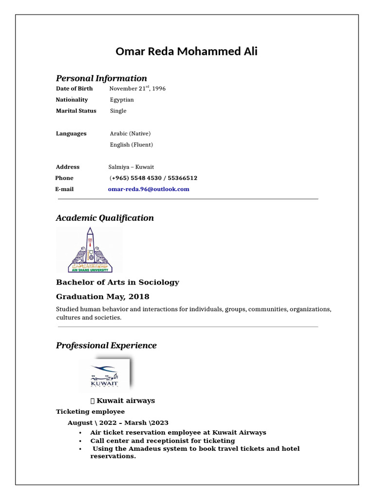 Omar Reda Ali CV | PDF