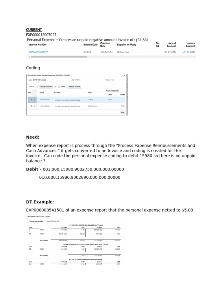 Personal Expense Invoice Coding Guide | PDF