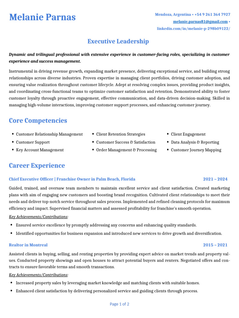 Melanie Parnas Resume P | PDF | Customer Experience | Employee Retention