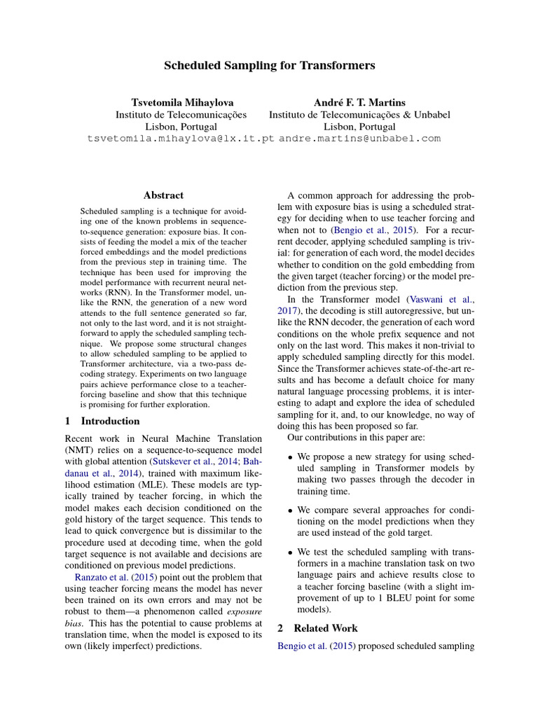 Scheduled Sampling For Transformers | PDF | Applied Mathematics | Algorithms