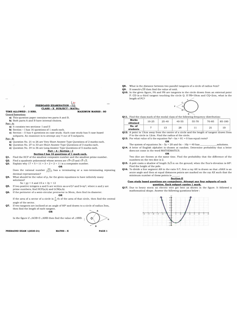 Maths Pre Board | PDF