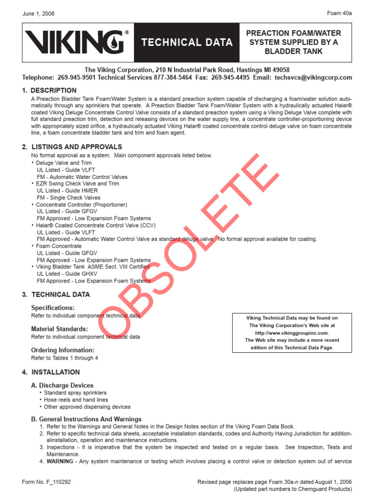 Preaction Foam, Water System Supplied by A Bladder Tank | PDF | Valve ...