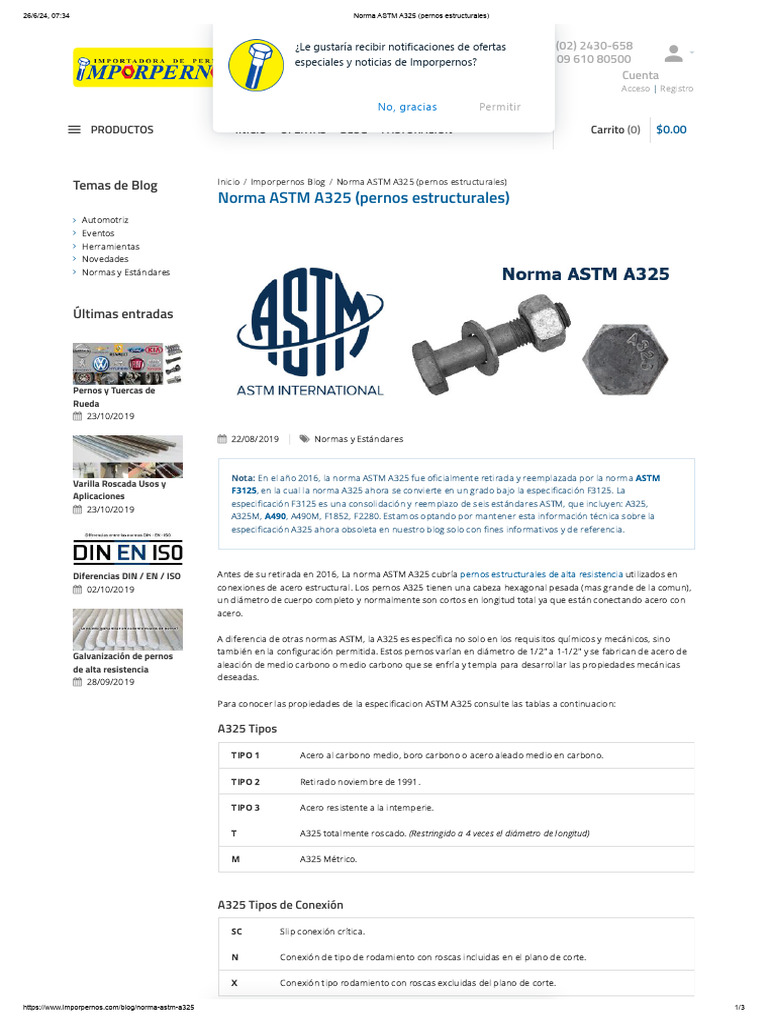 Norma ASTM A325 (Pernos Estructurales) | PDF | Acero | Rieles