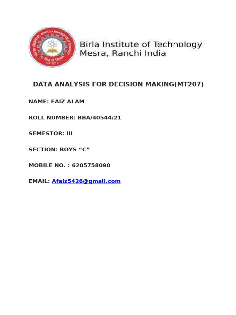 DATA ANALYSIS FOR DECISION MAKING | PDF