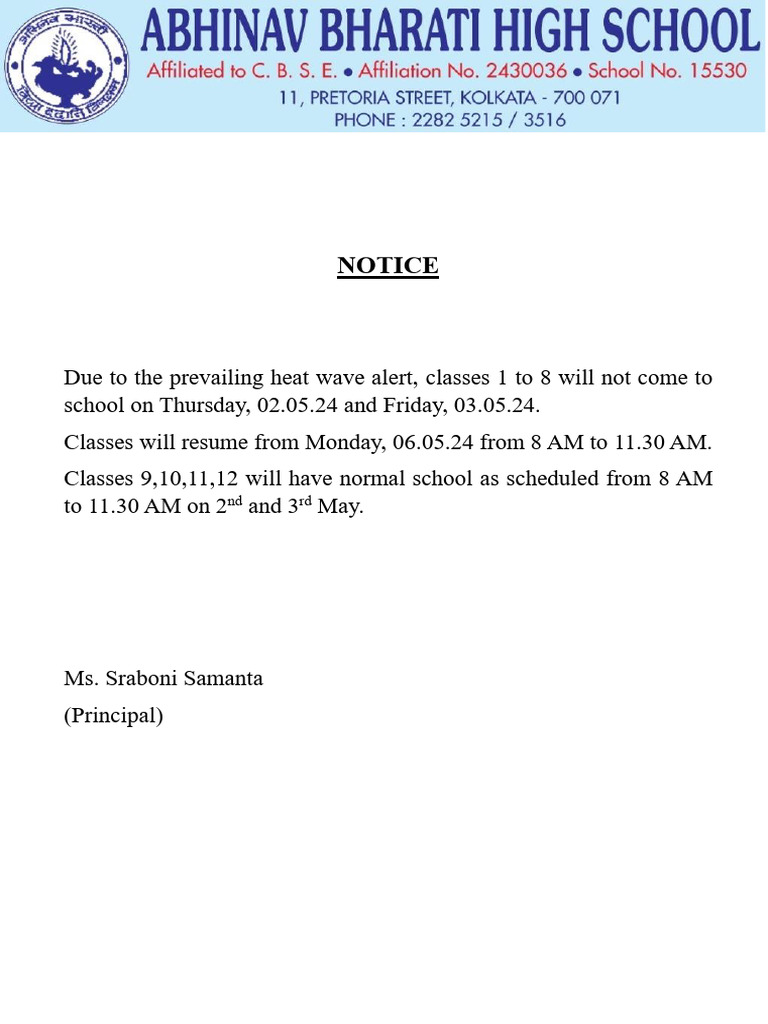 NOTICE for Class 1 to 12 | PDF