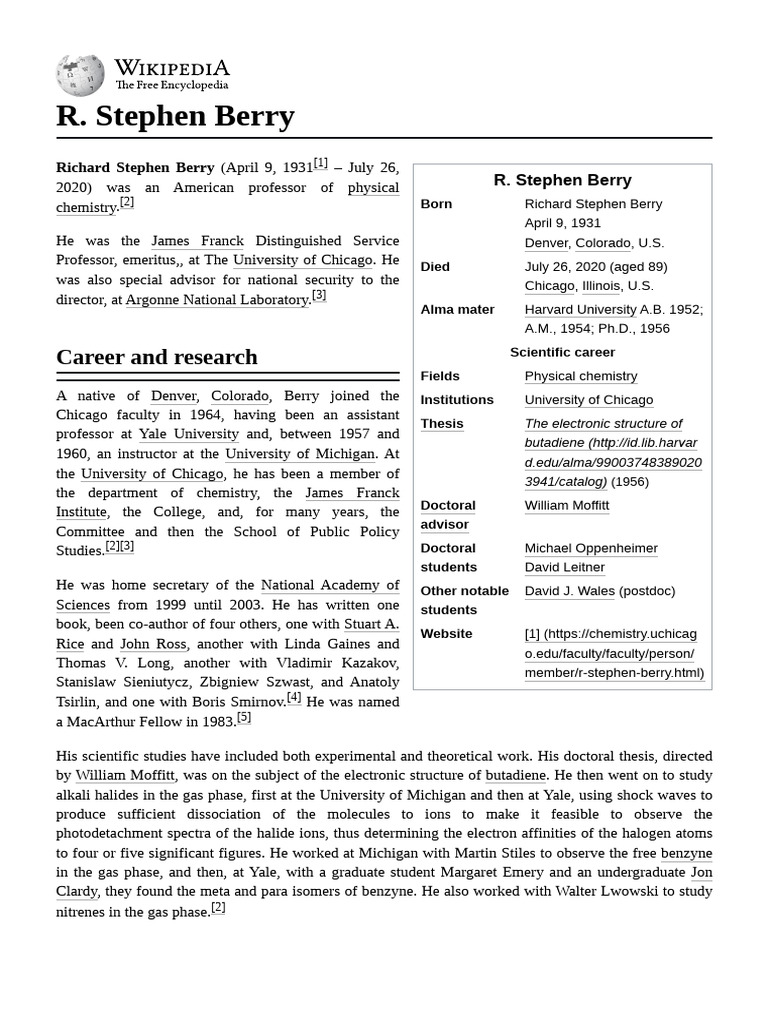R._Stephen_Berry | PDF | Physical Chemistry | Chemistry