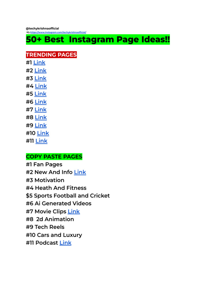 Instagram Page Ideas Guide | PDF