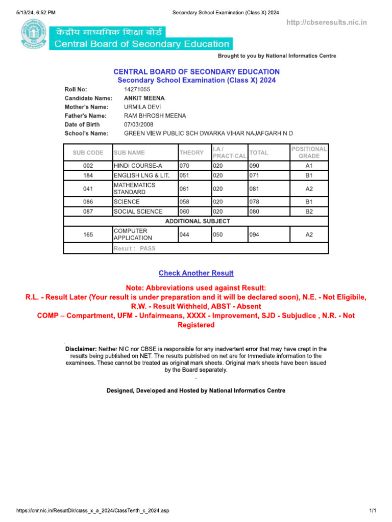 Class 10TH Result | PDF