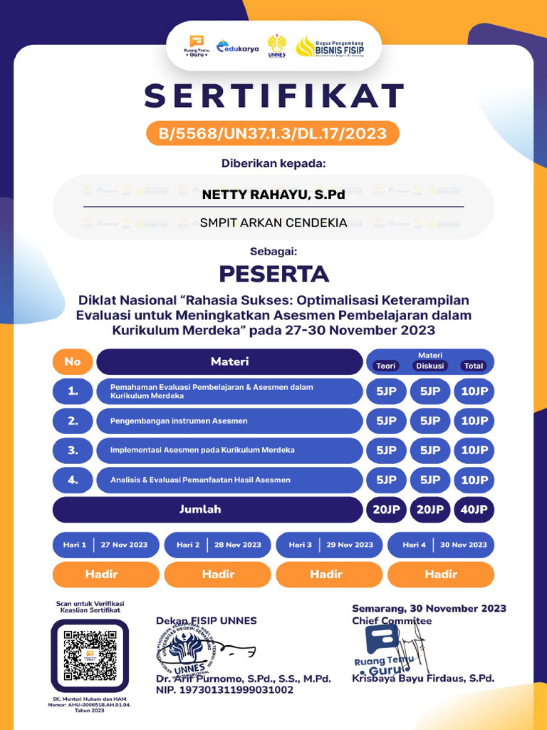NETTY RAHAYU, S.PD Sertifikat Evaluasi Asesmen | PDF