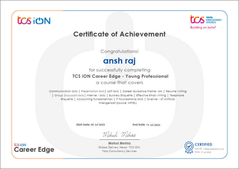 tcs certificate | PDF