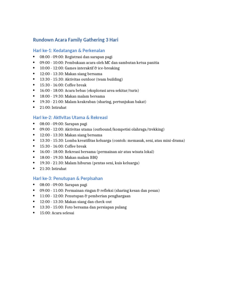 Rundown Family Gathering 3 Hari | PDF