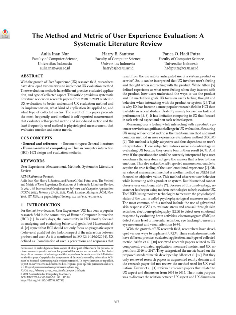 The Method and Metric of User Experience Evaluation - A Systematic Literature Review | PDF ...