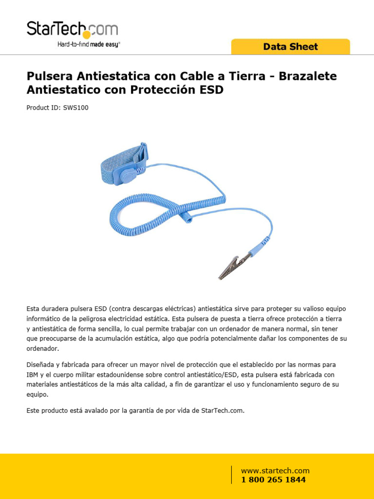 Pulsera Antiestática ESD con Cable a Tierra | PDF | Descarga ...