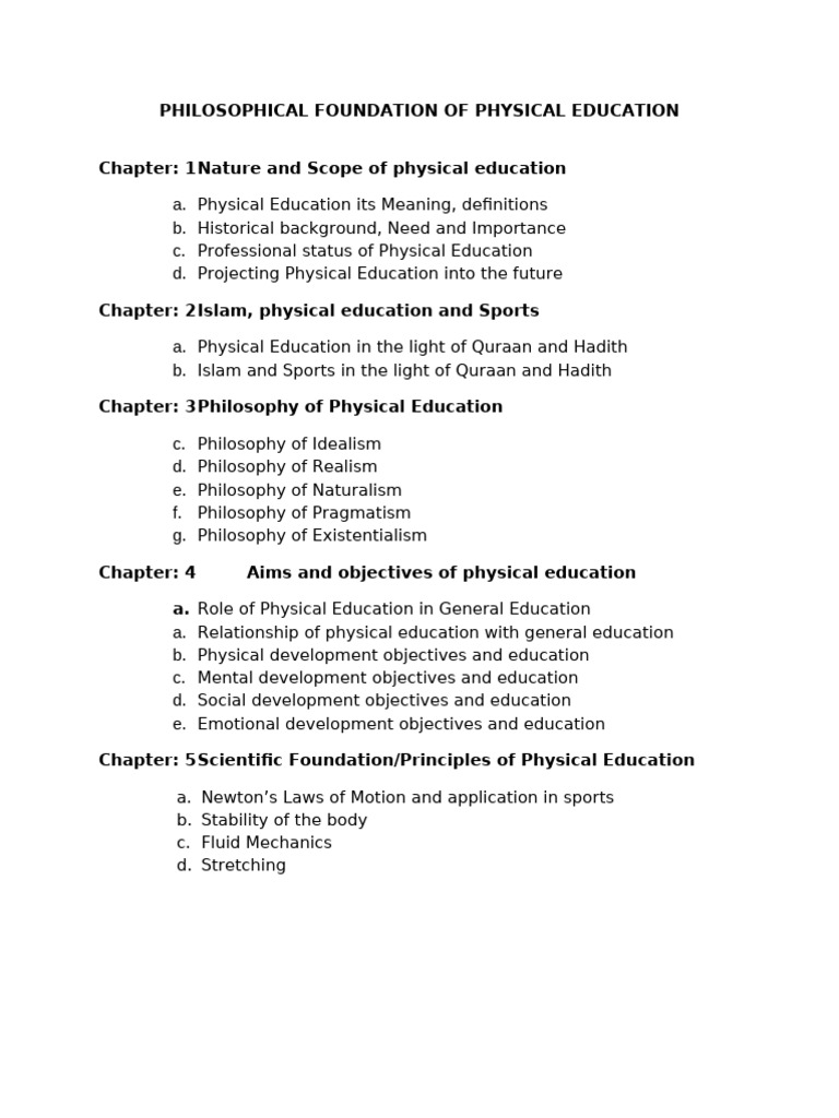SS-705 Course Outlines Philosophical Foundation of Physical Education | PDF