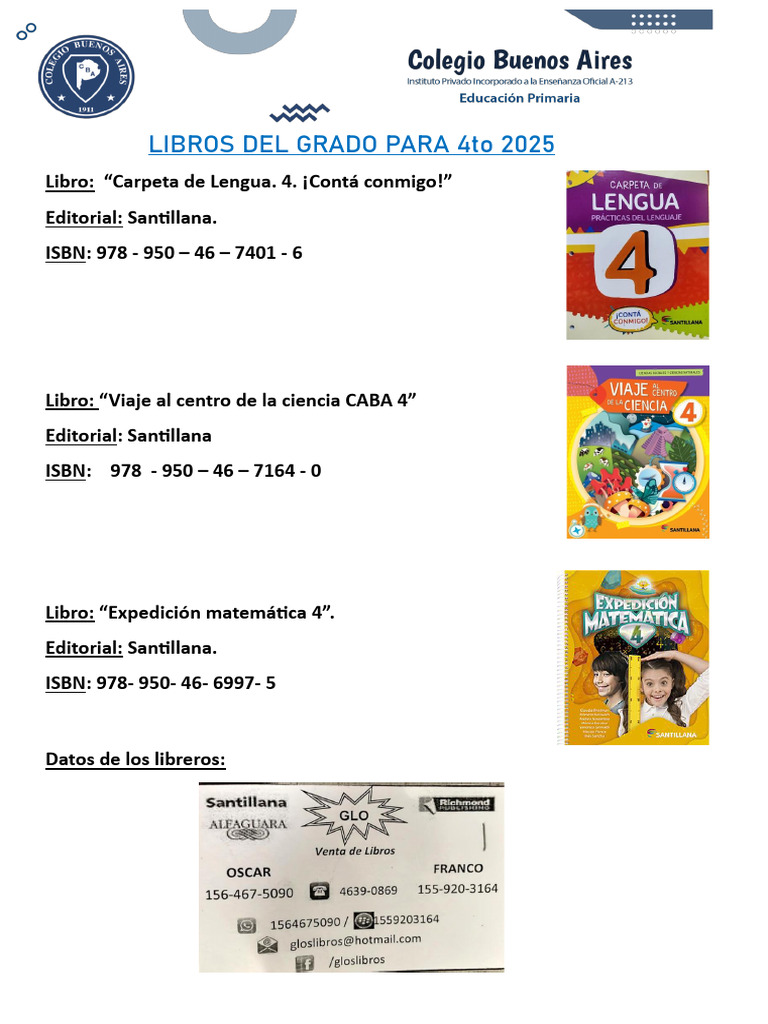 LISTA DE LIBROS 4to 2025 | PDF