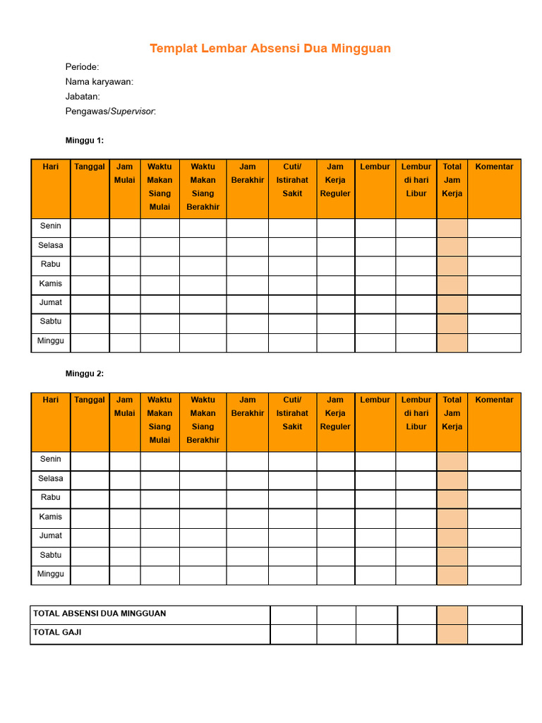 Templat Lembar Absensi Dua Mingguan | PDF