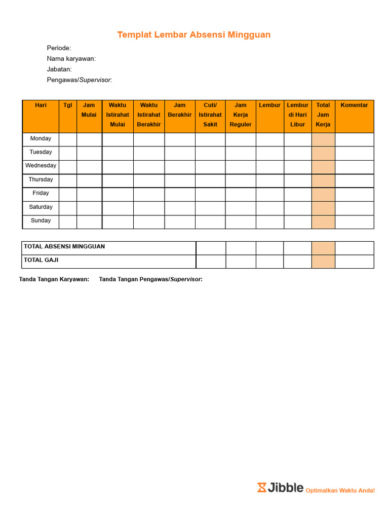 Templat Lembar Absensi Mingguan | PDF