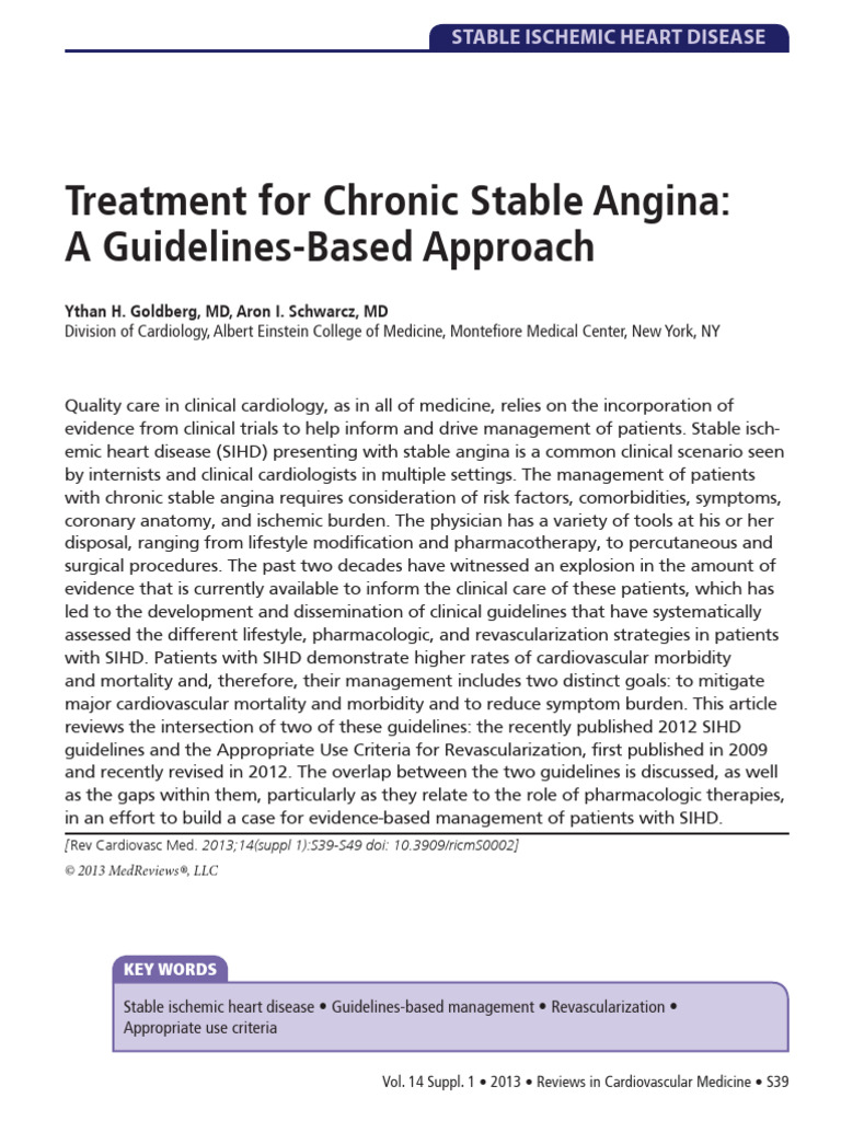 Treatment For Chronic Stable Angina: A Guidelines-Based Approach | PDF ...