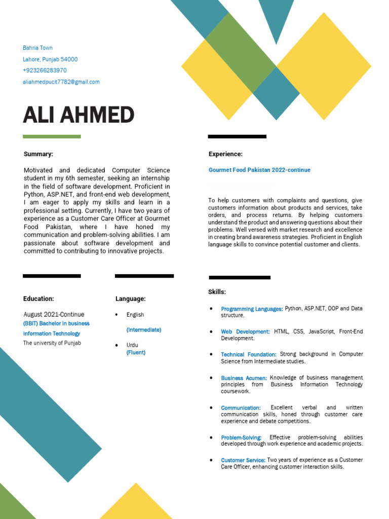AliAhmedResume2024 | PDF | Computing | Cognition