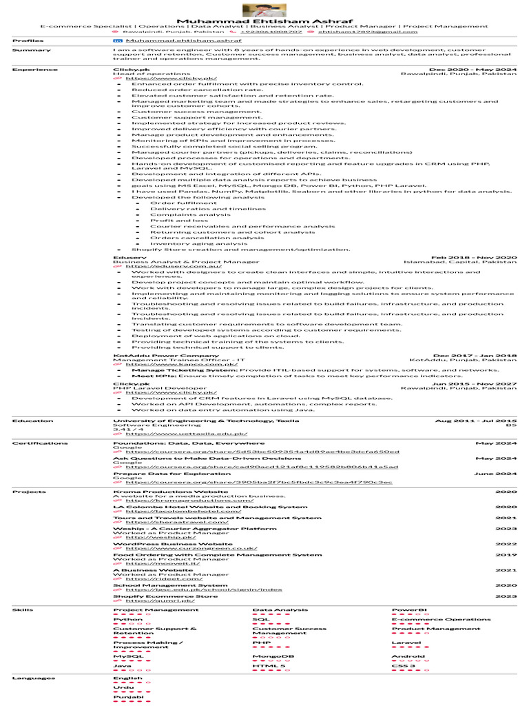 Ehtisham Resume | PDF | My Sql | Php